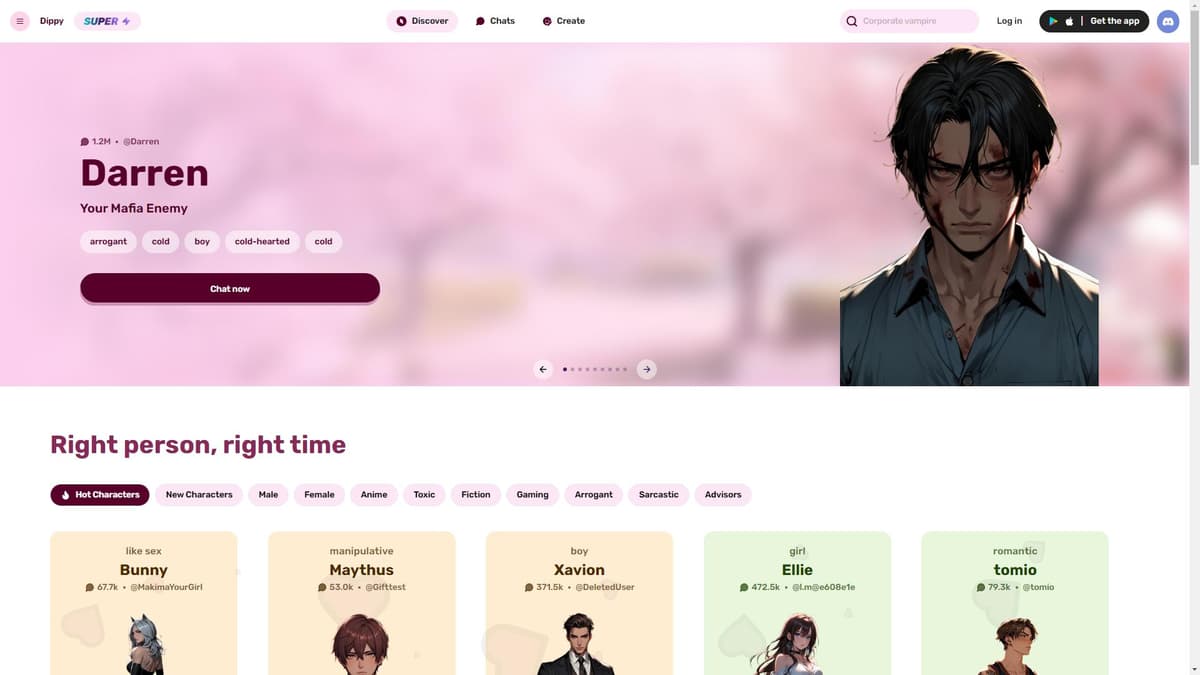 Dippy AI: 免费无限 AI 聊天与角色扮演，创造专属智能伙伴