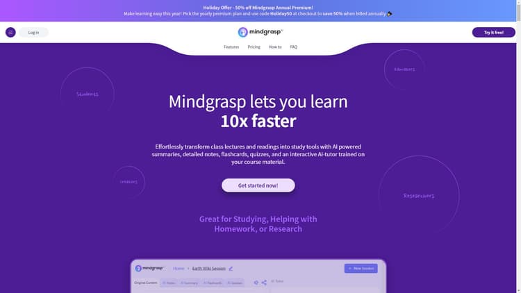 Mindgrasp：AI 学习平台，提升学生与专业人士的学习效率