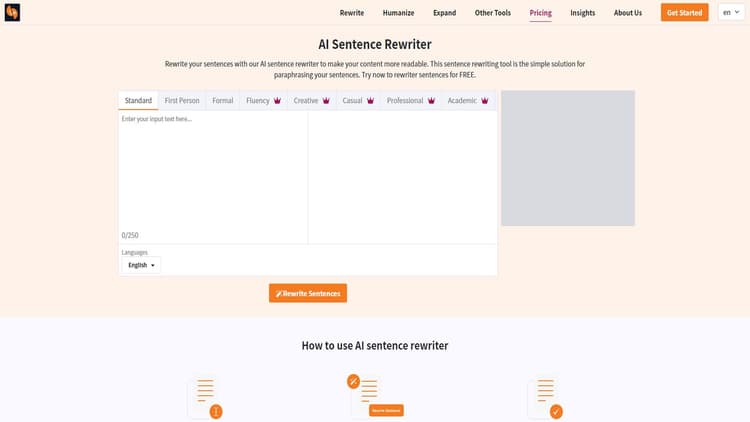AI Sentence Rewriter: 免费在线AI句子改写，语法修正，提升文本清晰度