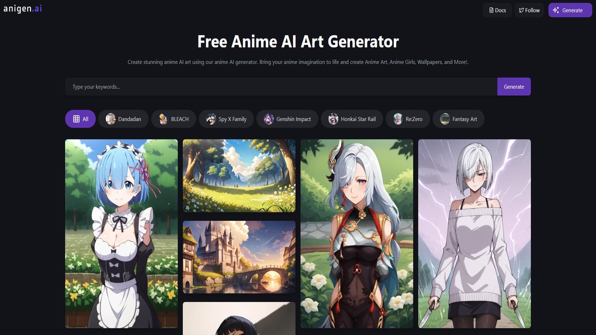 AniGen AI 官网 - 免费在线 AI 动漫生成器，创作动漫角色与壁纸