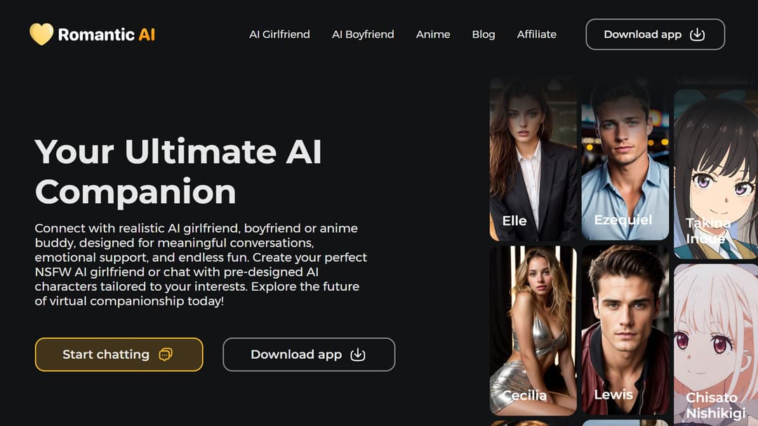Romantic AI 官网 - AI虚拟女友男友在线生成与互动工具