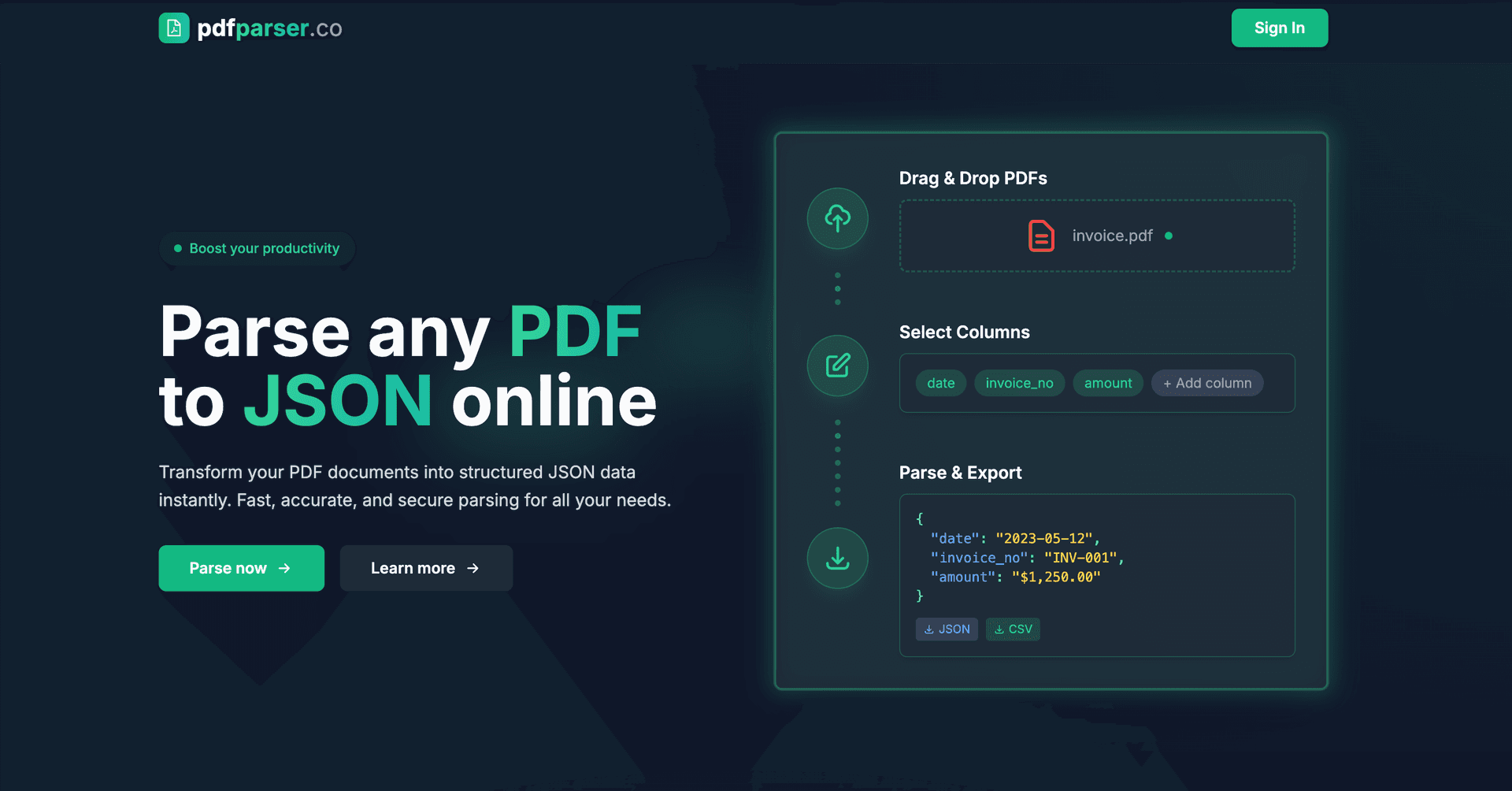 PDF Parser：最强 AI PDF 数据提取工具，一键转 JSON/CSV，告别手动录入