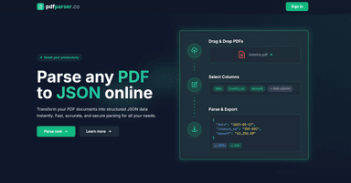 PDF Parser：最强 AI PDF 数据提取工具，一键转 JSON/CSV，告别手动录入
