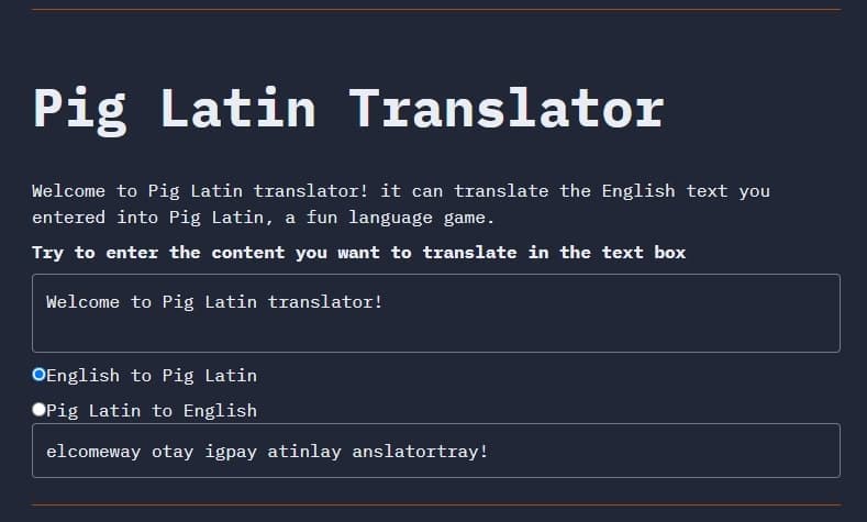 Pig Latin 翻译器 - 将英语翻译成 Pig Latin，反之亦然