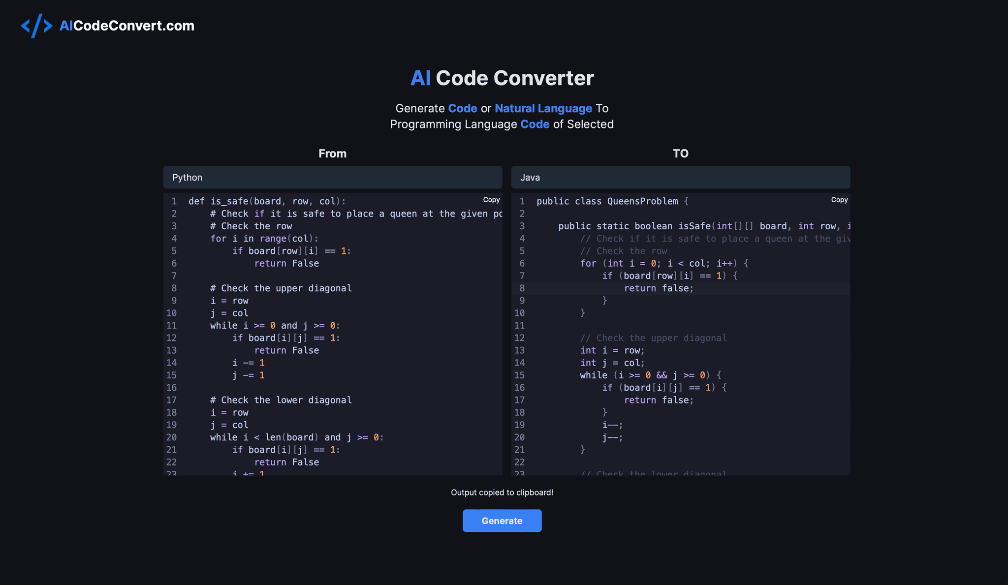 AI Code Converter - 免费多语言代码翻译与生成工具