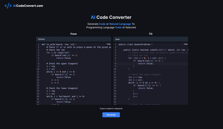 AI Code Converter - 免费多语言代码翻译与生成工具