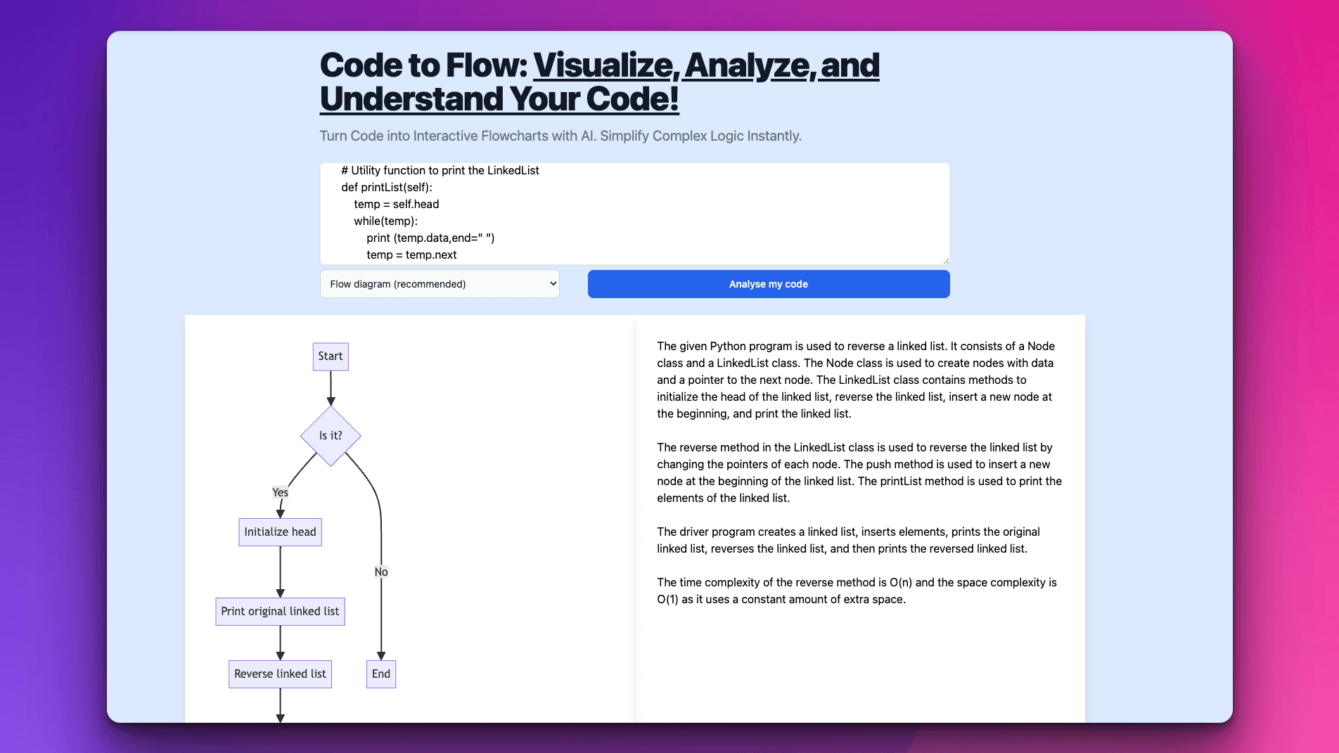 Code to Flowchart: AI 驱动的代码可视化工具 - 立即理解任何程序逻辑