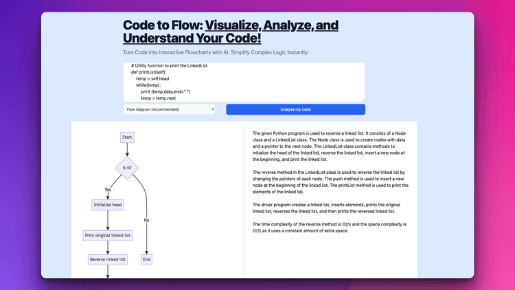 Code to Flowchart: AI 驱动的代码可视化工具 - 立即理解任何程序逻辑