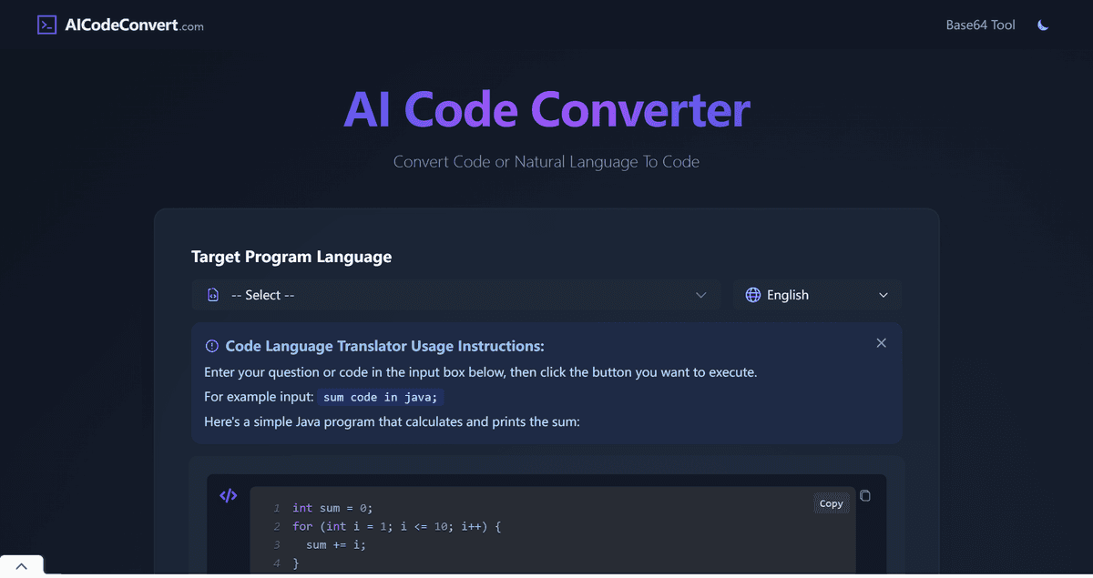 AI Code Converter - 免费多语言代码翻译与生成工具