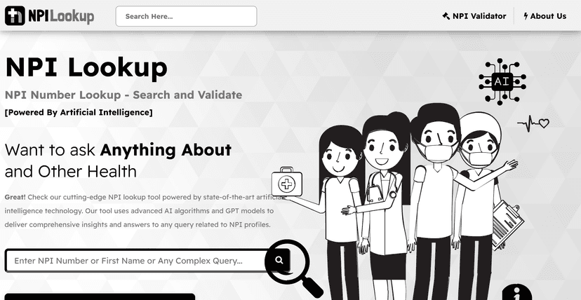 NPI Lookup - 免费 AI 工具查找和验证美国医疗服务提供者 NPI 号码