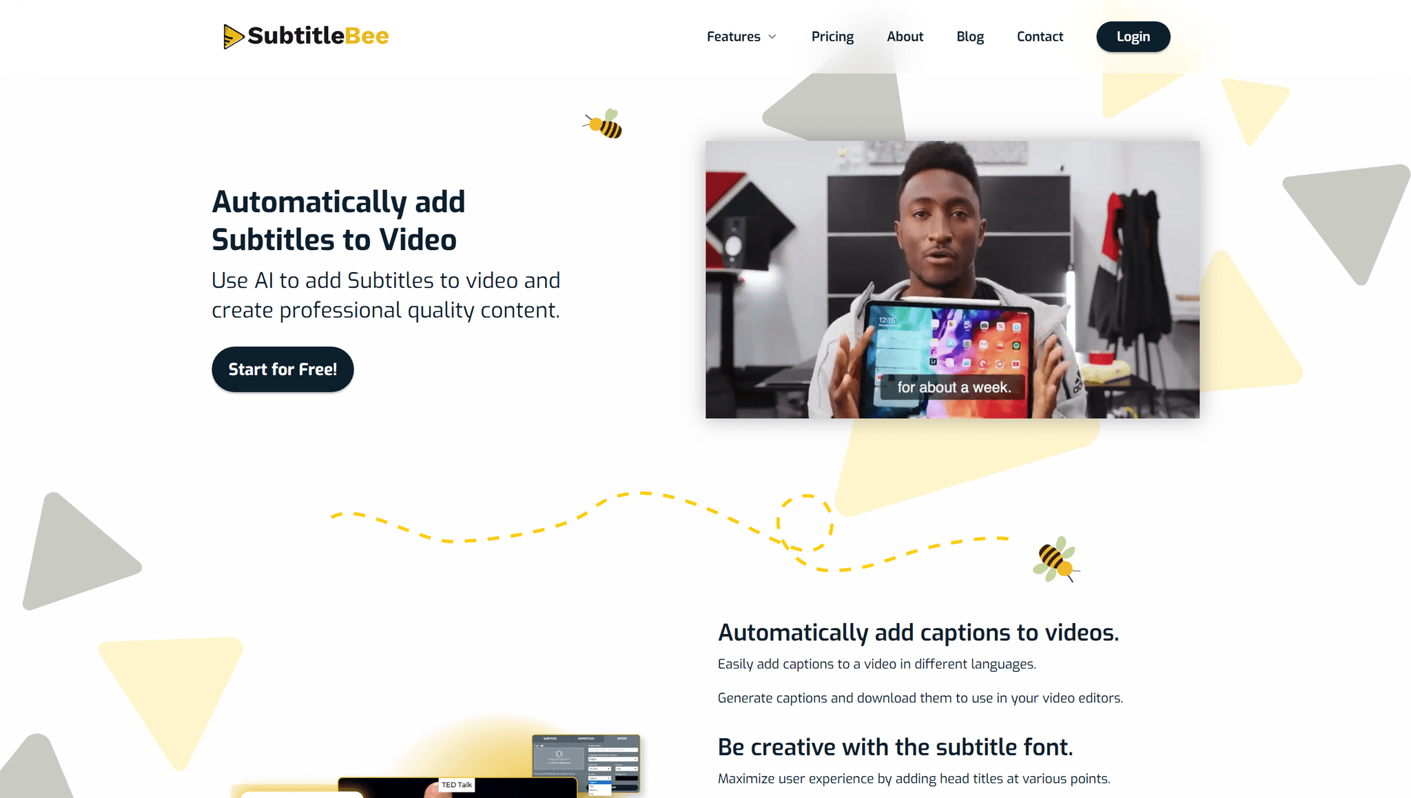 SubtitleBee - 在线自动添加 AI 字幕的工具，支持多语言翻译与样式自定义