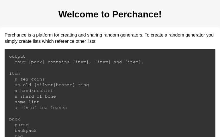 Perchance 随机生成器官网 | 在线自定义生成器工具