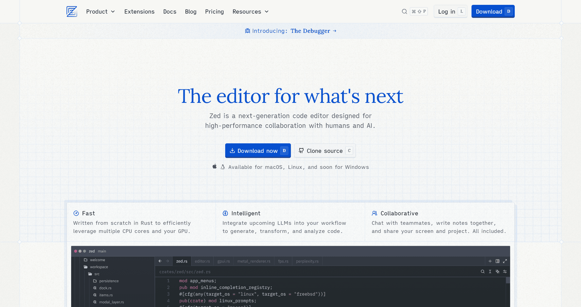 Zed 编辑器下载：快如闪电的 Rust 代码编辑器 | Zed.dev 官方介绍