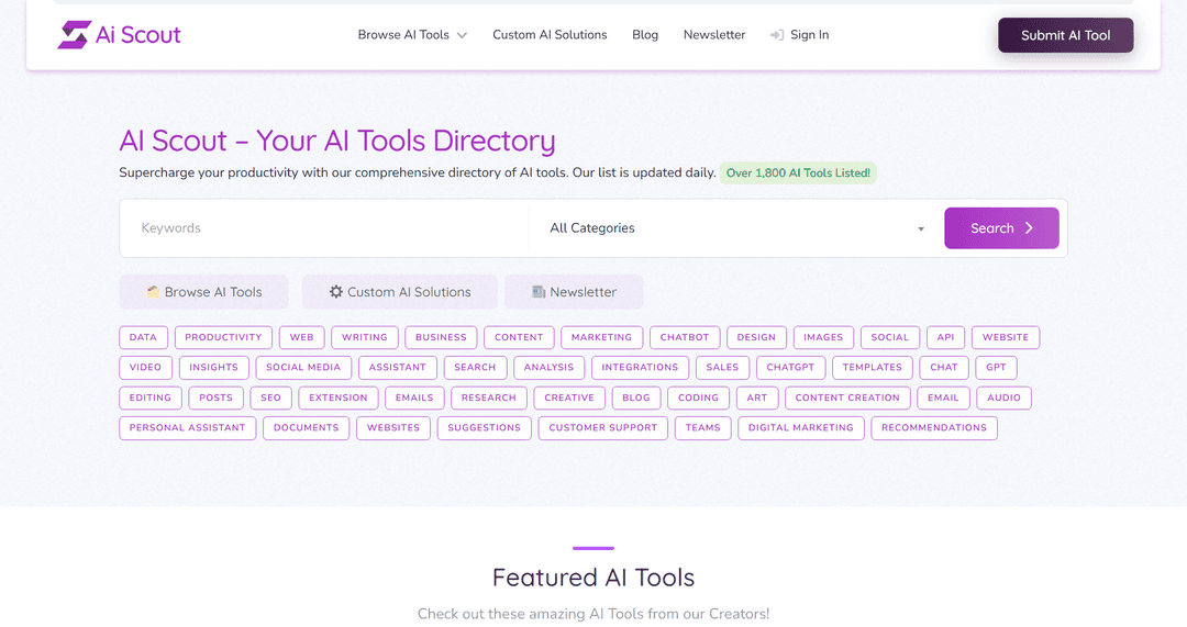 AI Scout: 顶级 AI 工具目录 | 发现数千款 AI 应用，每日更新