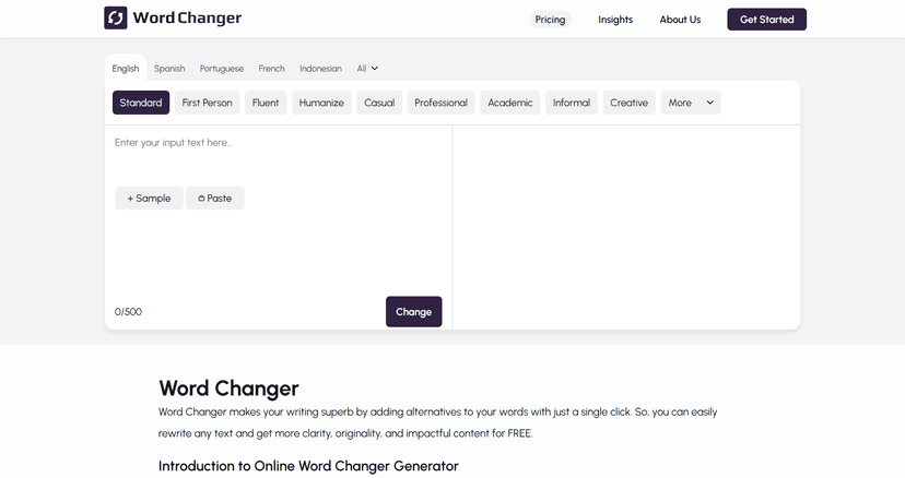 Word Changer - 免费AI在线改写工具：一键优化文字，提升写作质量