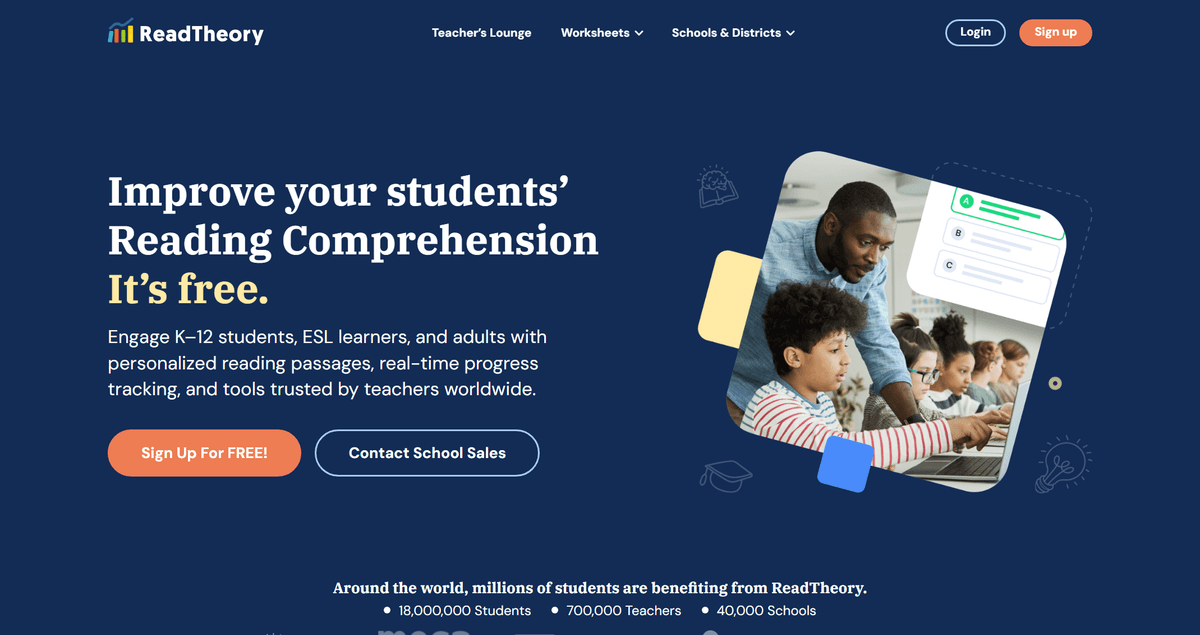 ReadTheory - 免费在线阅读理解练习平台，支持 K-12 与 ESL 学习者