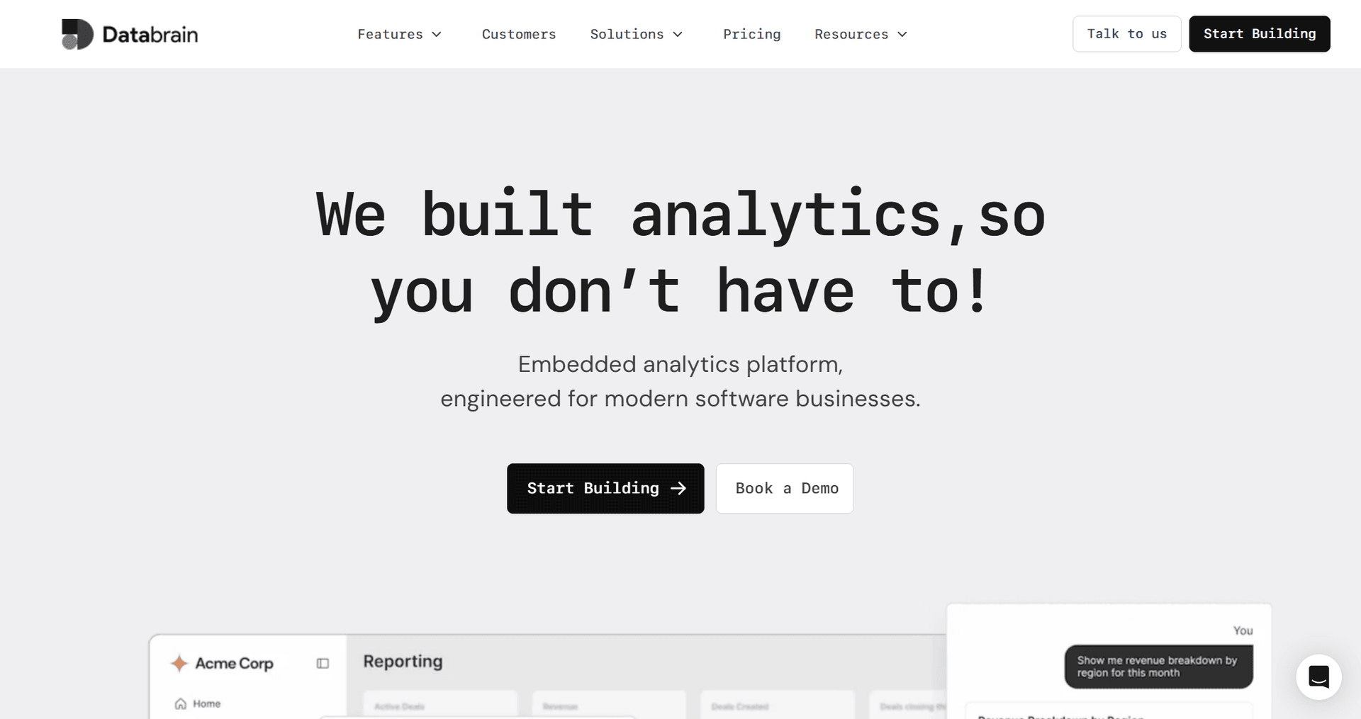 DataBrain - 现代软件企业嵌入式分析平台，免费试用