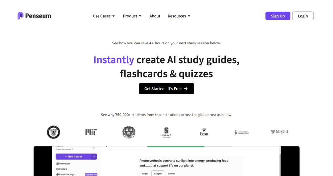 Penseum: 免费AI学习指南和测验生成器，提高学习效率
