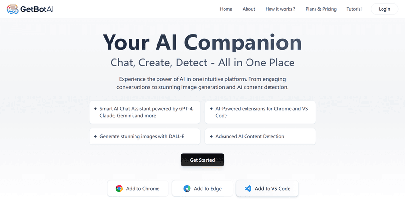 GetBot - 多功能 AI 助手，整合 GPT-4o, Claude, Gemini 与多种 AI 工具