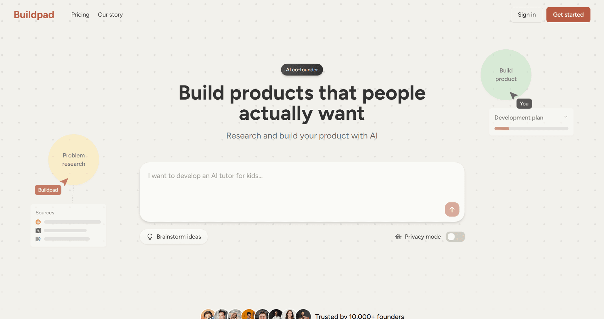 Buildpad - 为创始人设计的 AI 联合创始平台 | 快速验证和构建产品
