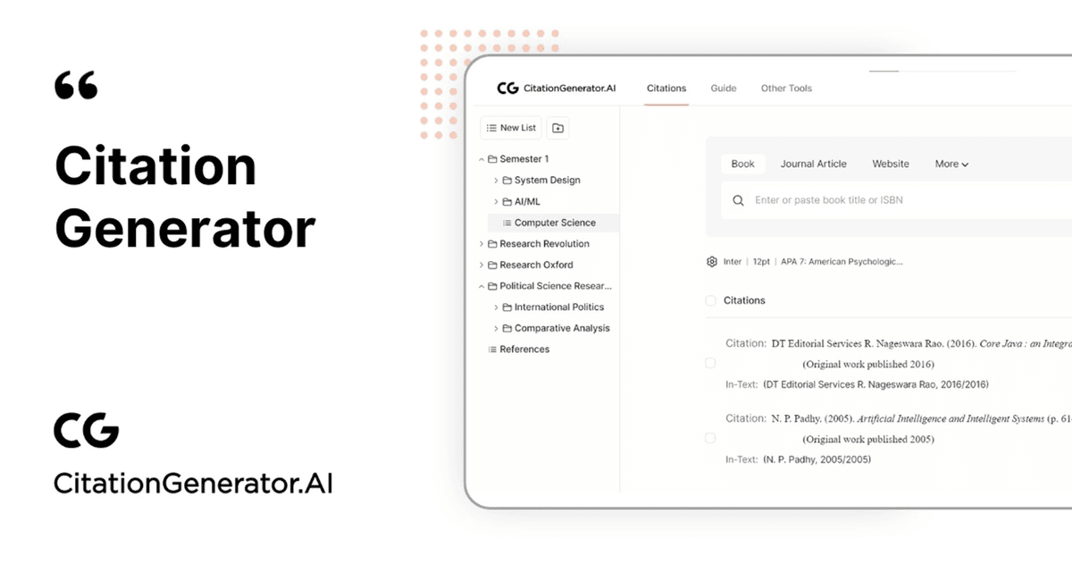 AI Citation Generator - 免费 APA、MLA、Chicago 等多格式引文生成器