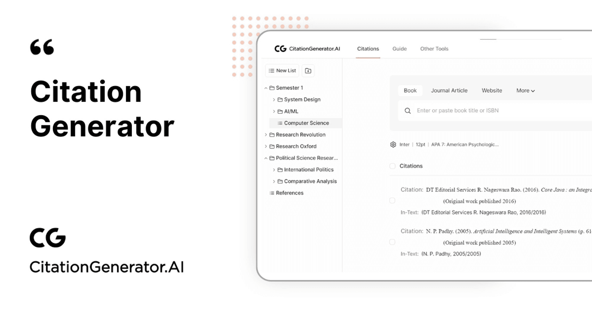 AI Citation Generator - 免费 APA、MLA、Chicago 等多格式引文生成器