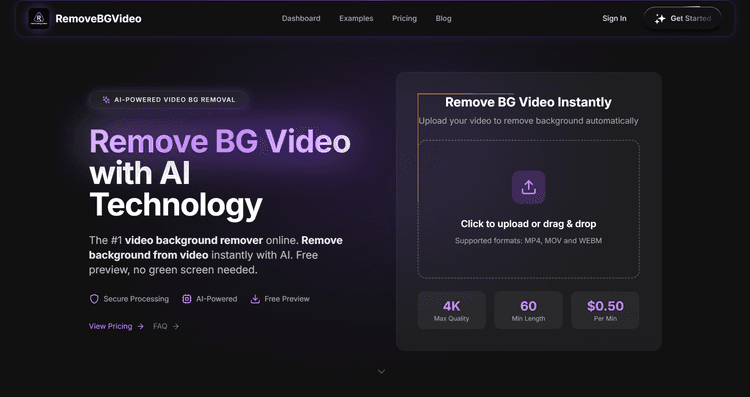 RemoveBGVideo - AI 视频背景移除工具 | 无绿幕一键扣图
