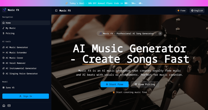 Music FX：AI 音乐生成器 | 免费创作免版税商用音乐与伴奏